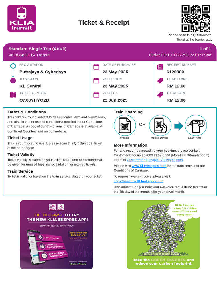 KLIA Transit E-Ticket(s) | PDF | Public Transport