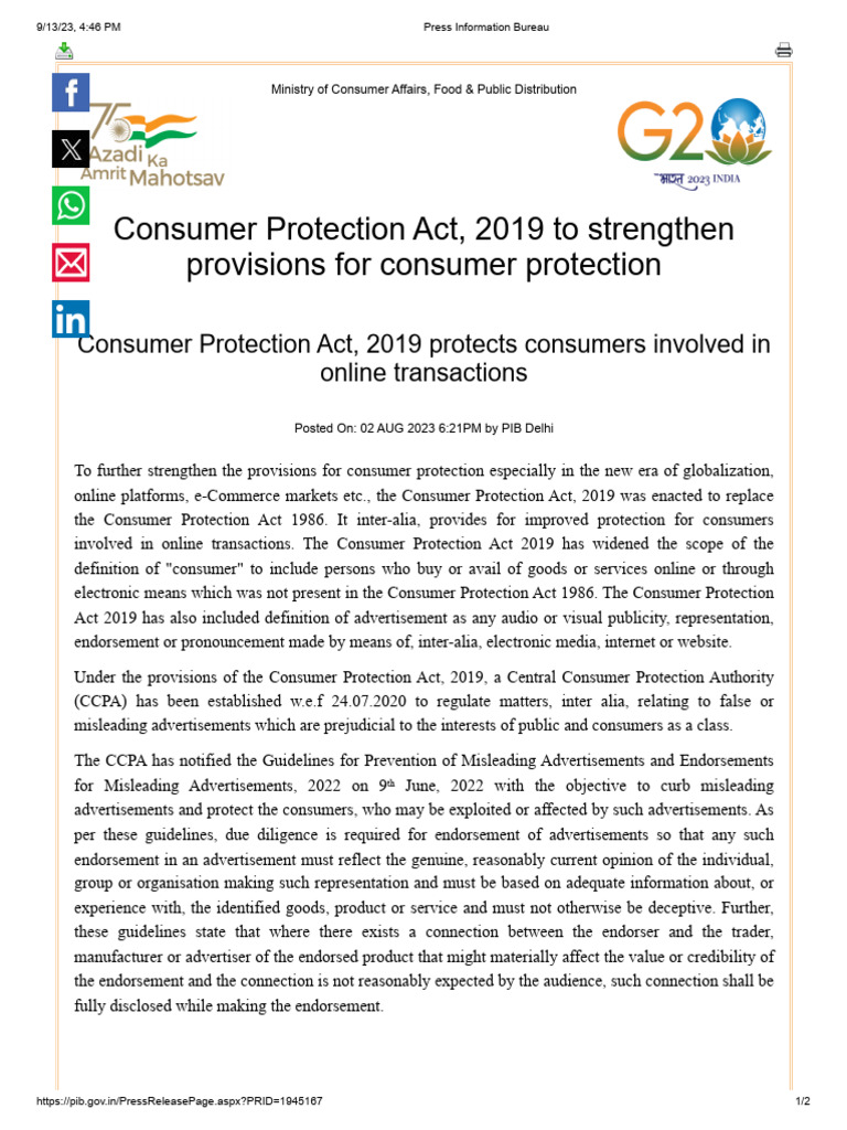 Consumer Protection Act, 2019 Protects Consumers Involved in Online ...
