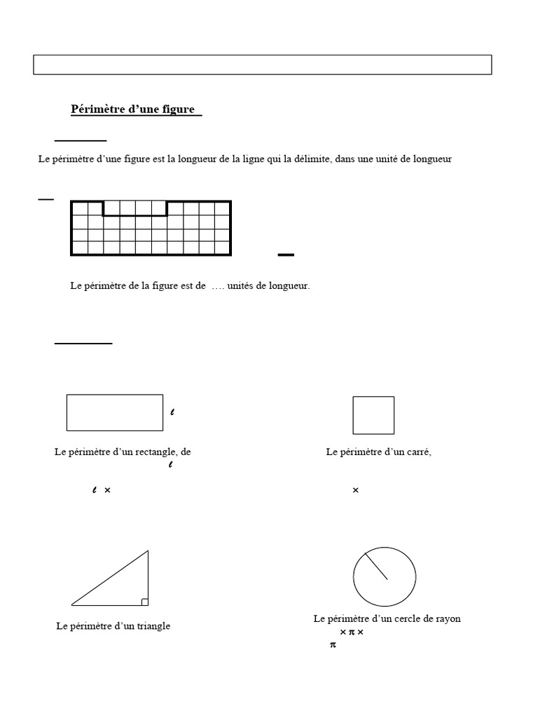 Périmètre et aire : définitions et formules | PDF | Zone | Géométrie ...