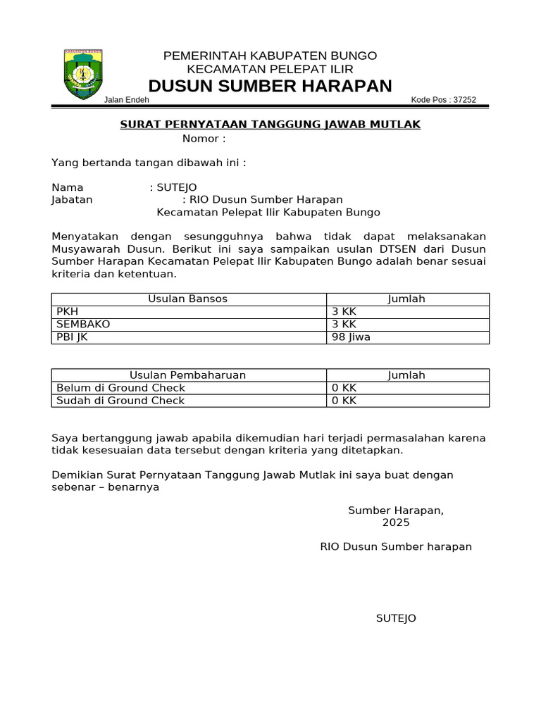 SPTJM Usulan Dtks 2025 Sumber Harapan | PDF