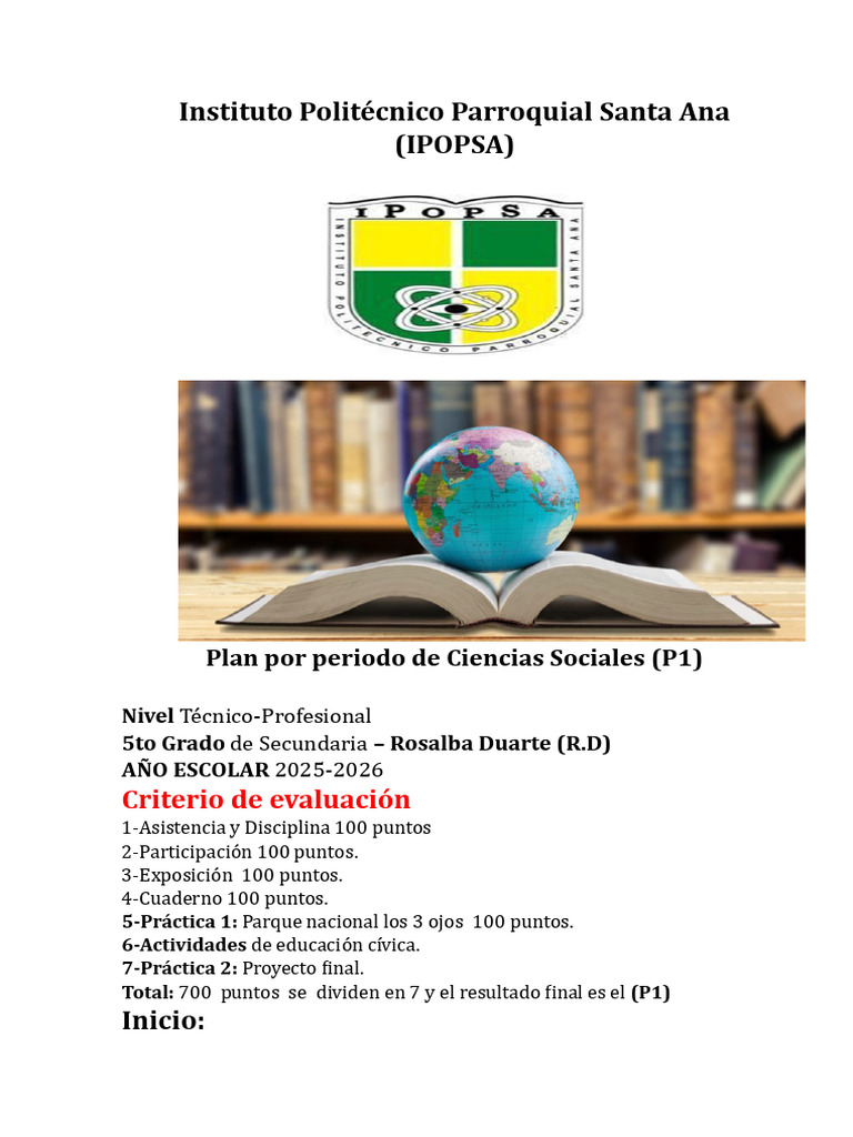 Secuencia Didactica 1 Del P1 de 5to Ipopsa 2025-2026 | PDF | República ...