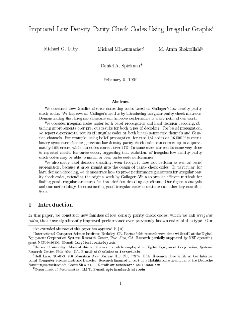 LDPC Shokrollahi IT99 Improved | PDF | Low Density Parity Check Code ...