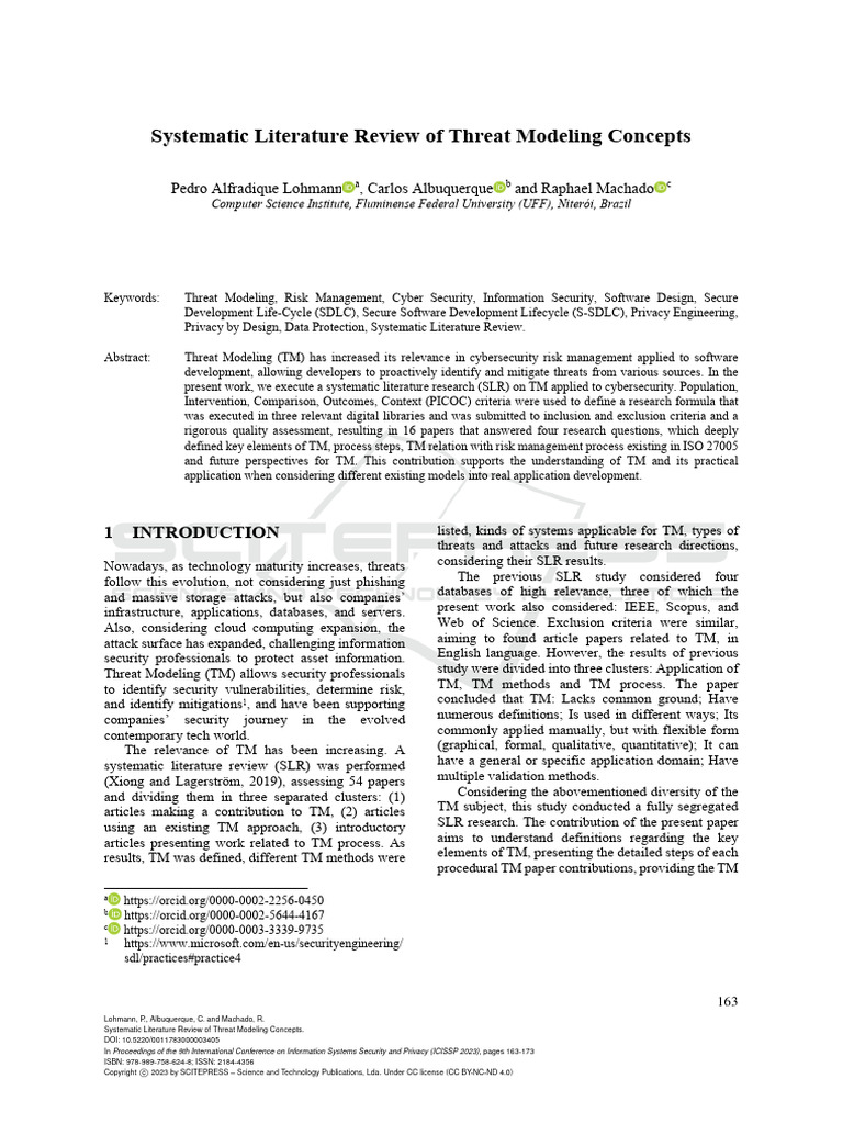 Systematic Review of Threat Modeling Concepts | PDF | Computer Security ...