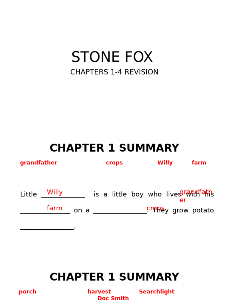 Stone Fox Comprehension Questions | PDF