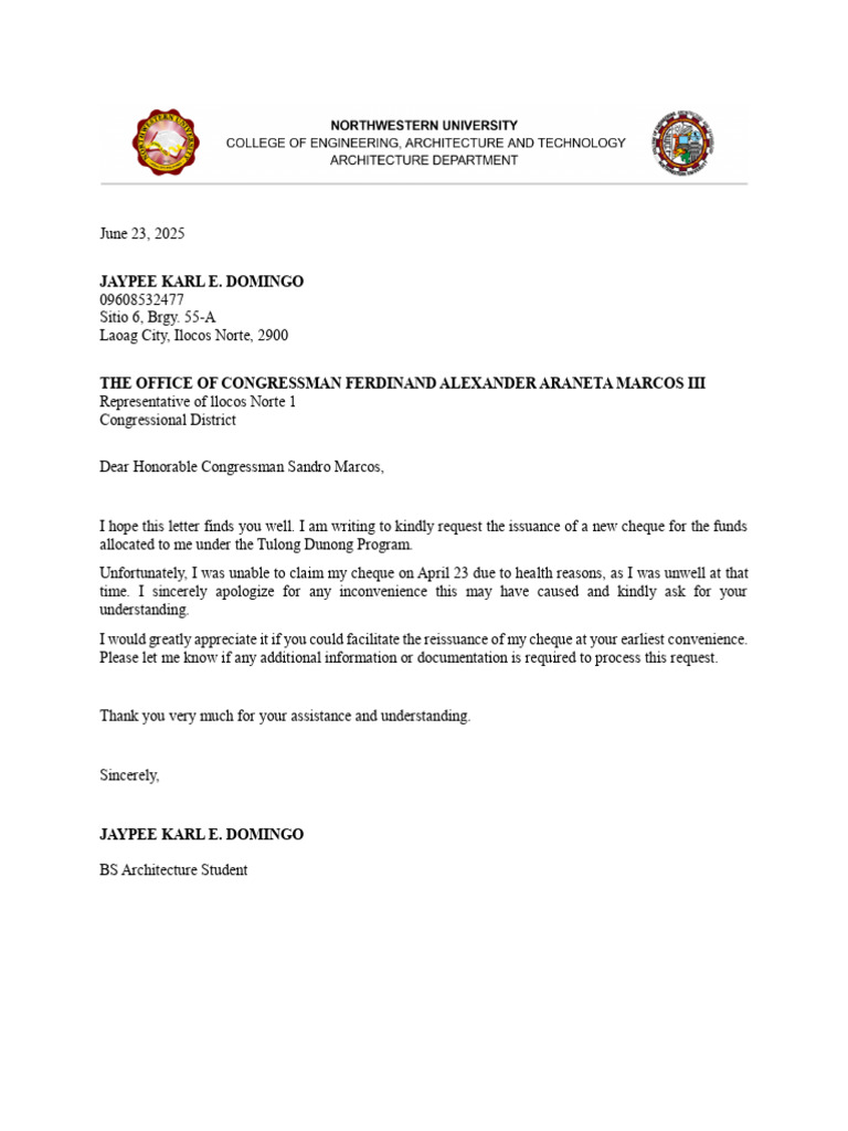 Req Letter For Tulong Dunong1 | PDF