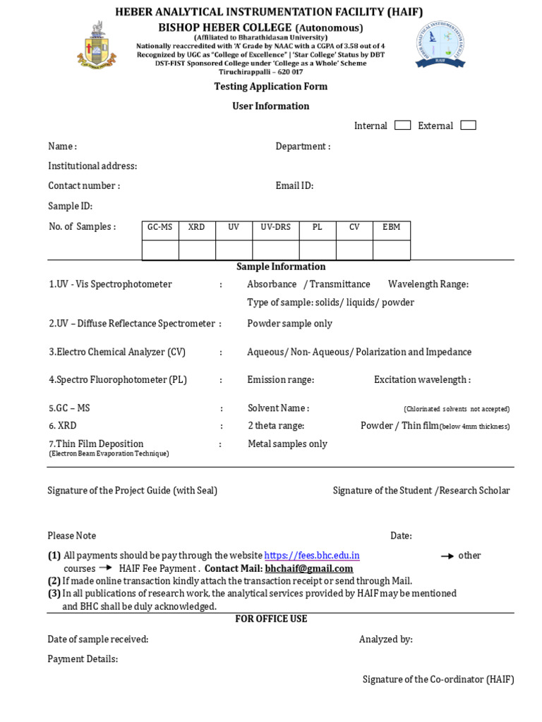 Sample Testing Application Form | PDF