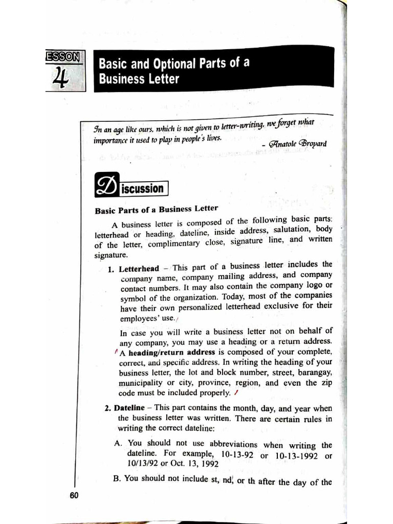 Basic and Optional Parts of A Business Letter | PDF