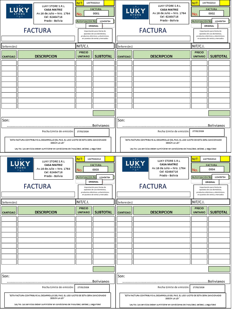 Factura de LUKY STORE S.R.L en Bolivia | PDF