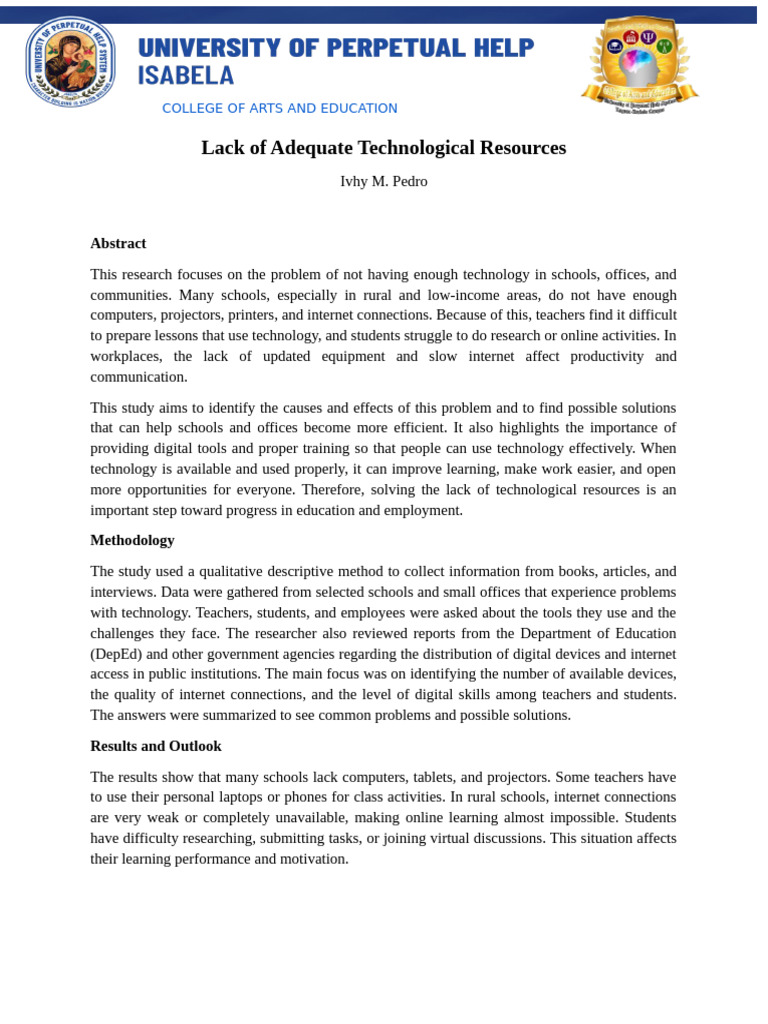 Lack of Adequate Technological Resources | PDF | Educational Technology ...