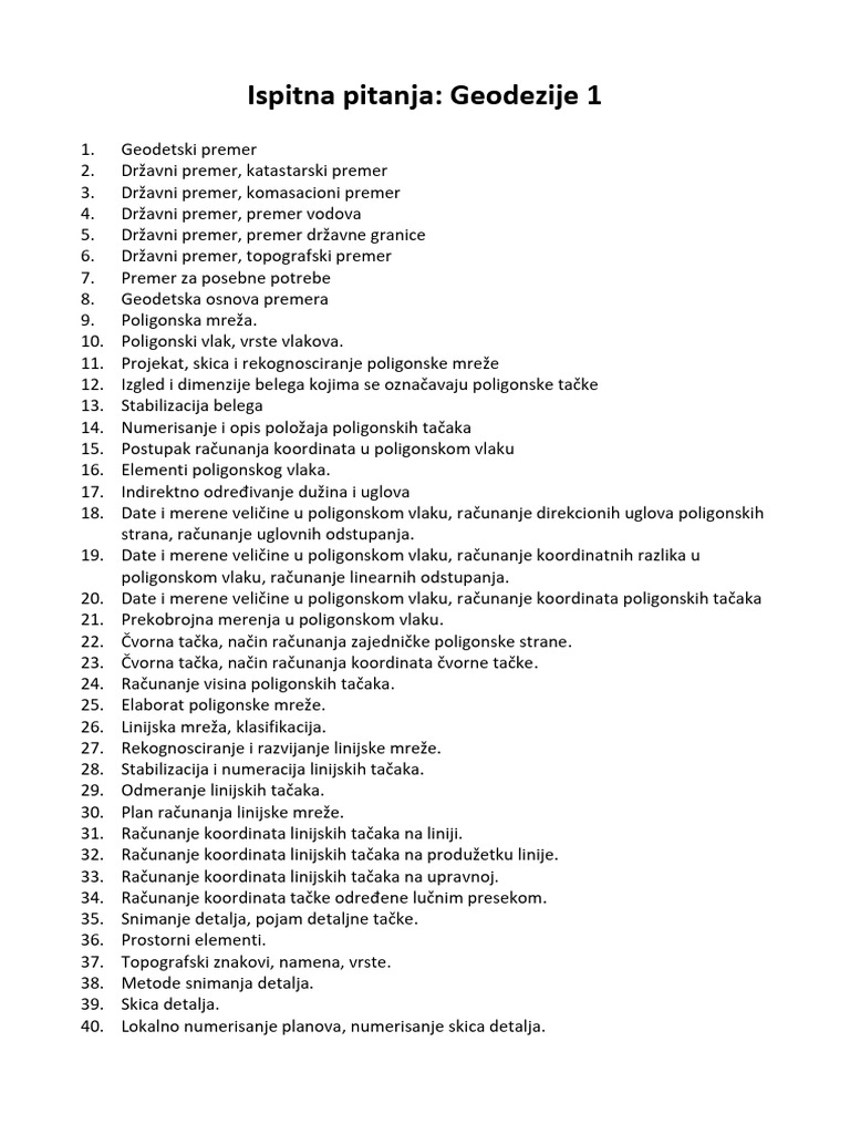 Geodezija 1 Ispitna Pitanja | PDF