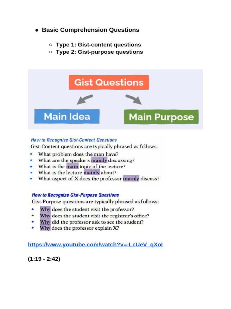 Basic Comprehension Question Types | PDF