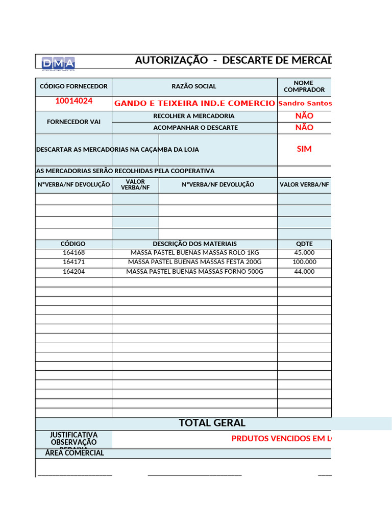 Autorização para Descarte de Mercadorias | PDF