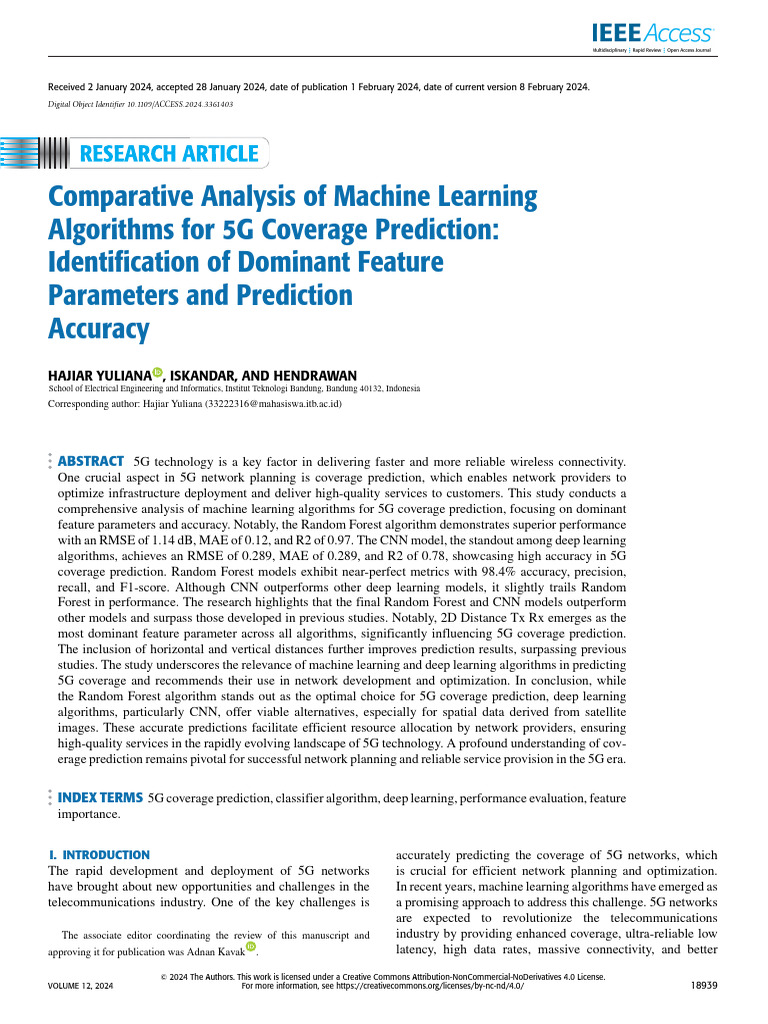 Comparative Analysis of Machine Learning Algorithms For 5G Coverage ...