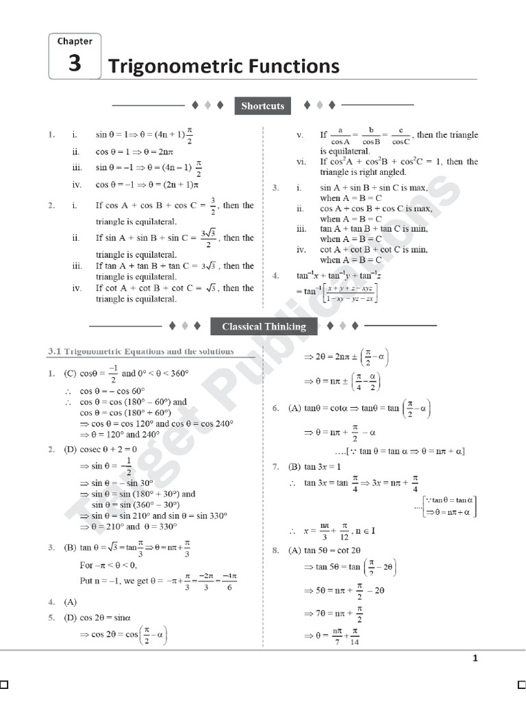 MHT-CET Triumph - Maths - Solutions To Relevant Questions of The Chapter Trigonometric Functions ...