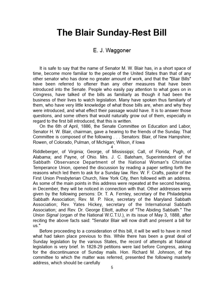 Overview of the Blair Sunday-Rest Bill | PDF | Sabbath In Christianity ...