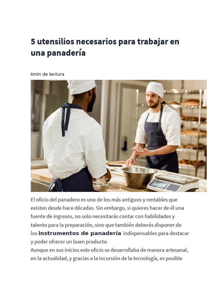 Necesarios para Trabajar en Una Panadería | PDF | Alimentos | Nutrición