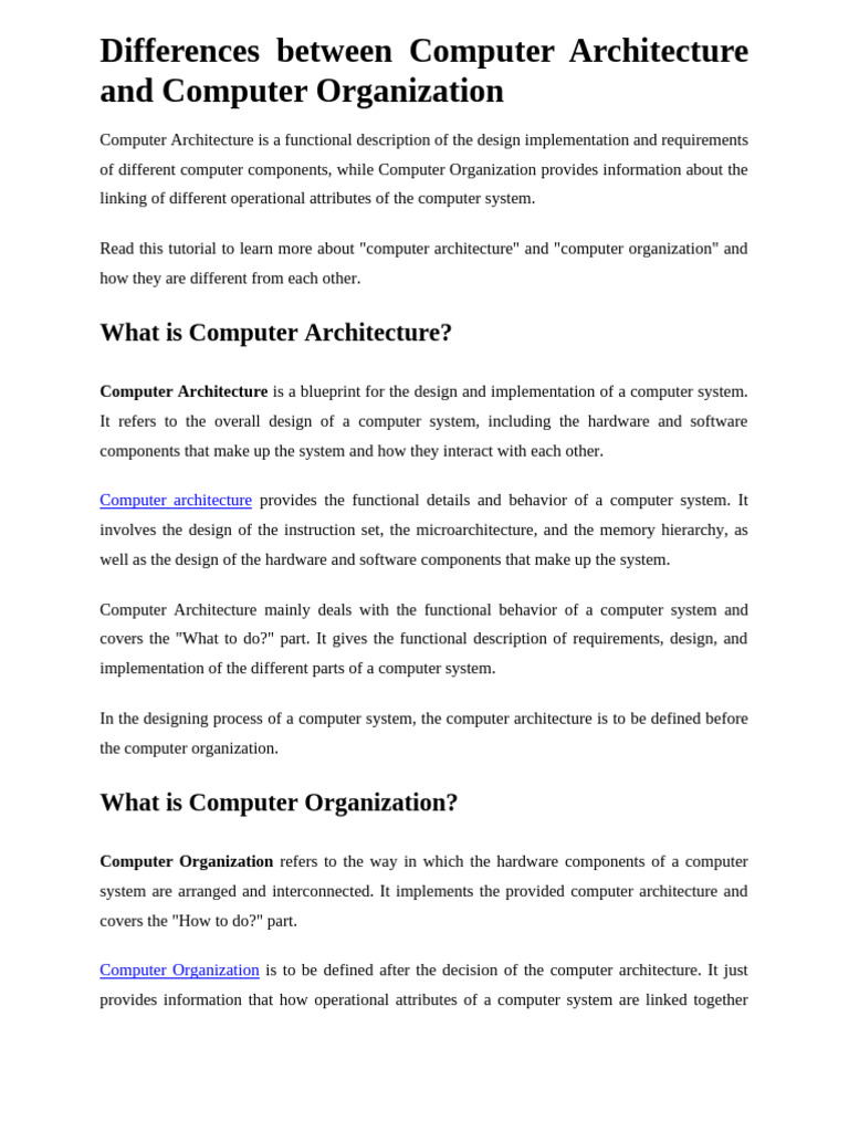 Differences Between Computer Architecture and Organisations | PDF ...