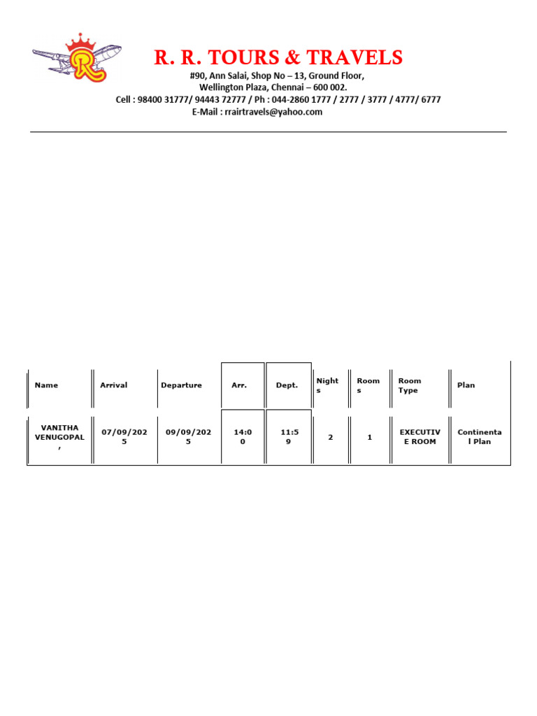 Hotel Confirmation for Vanitha Venugopal | PDF