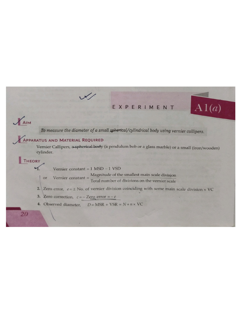 Physics Practical (Section-A Vernier Callipers) | PDF