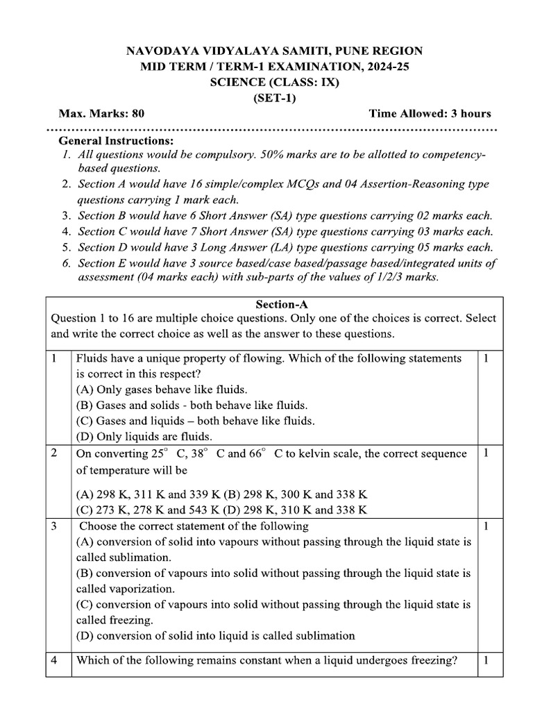 Class 9 Science Paper Hy 2024 | PDF