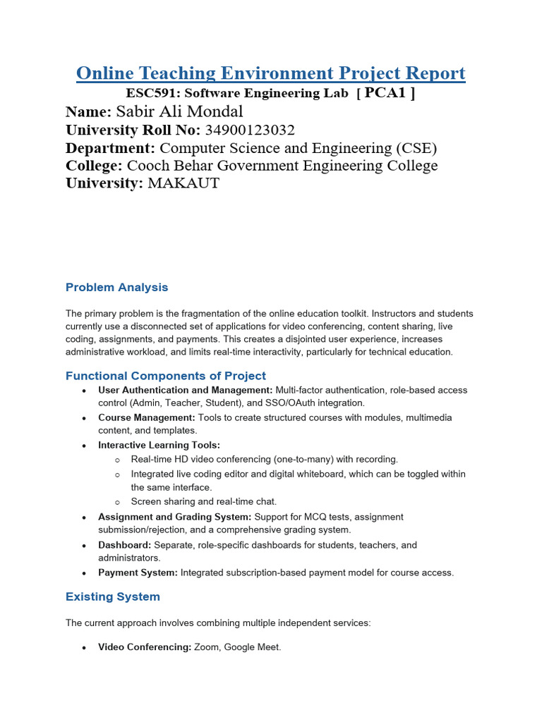 Integrated Online Teaching Platform Report | PDF | Software Engineering ...