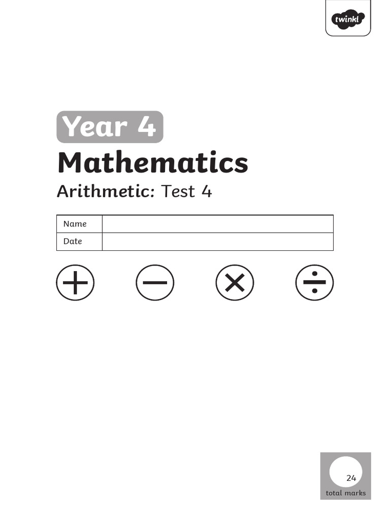 Year 4 Arithmetic Test 4 Worksheet | PDF | Mathematics | Arithmetic