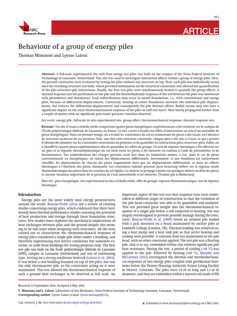 Group Effects in Energy Piles Study | PDF | Young's Modulus ...