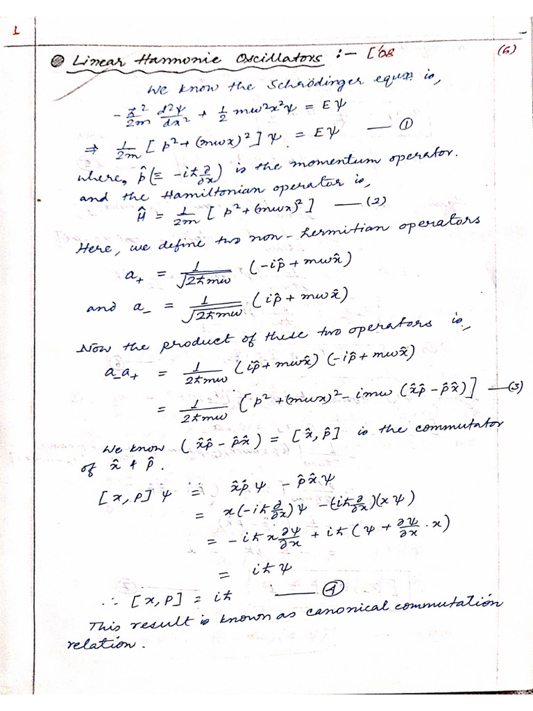 PG Physics, Semester I, Quantum Mechanics, Harmonic Oscillator, Dr ...