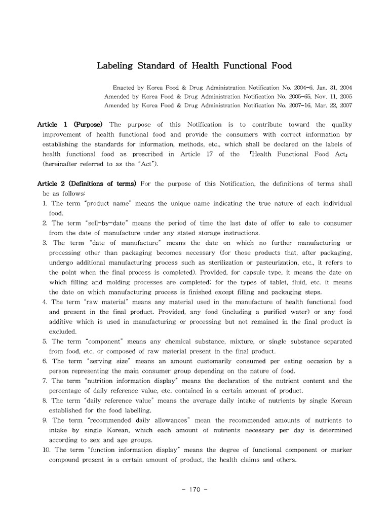Health+Functional+Food+Labelling+Standards | PDF
