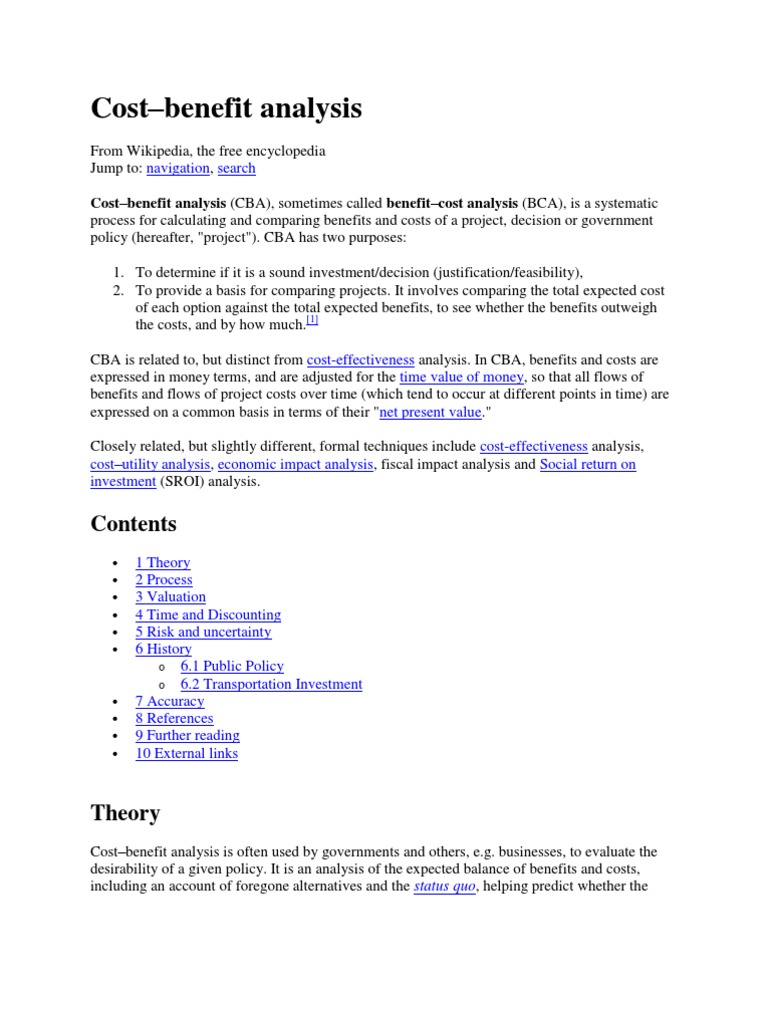 Cost-Benefit Analysis: Cost-Benefit Analysis (CBA), Sometimes Called ...