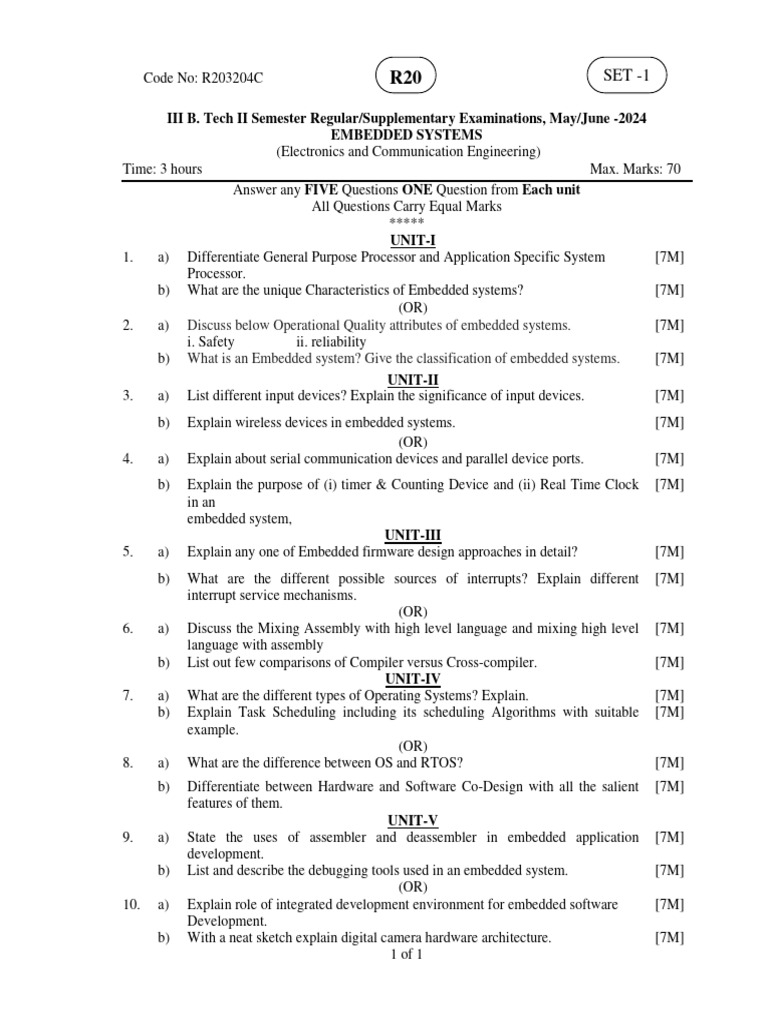 Embedded Systems Exam Questions 2024 | PDF | Embedded System | Software ...