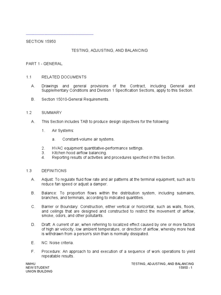 Testing Adjusting and Balancing | PDF | Duct (Flow) | Hvac