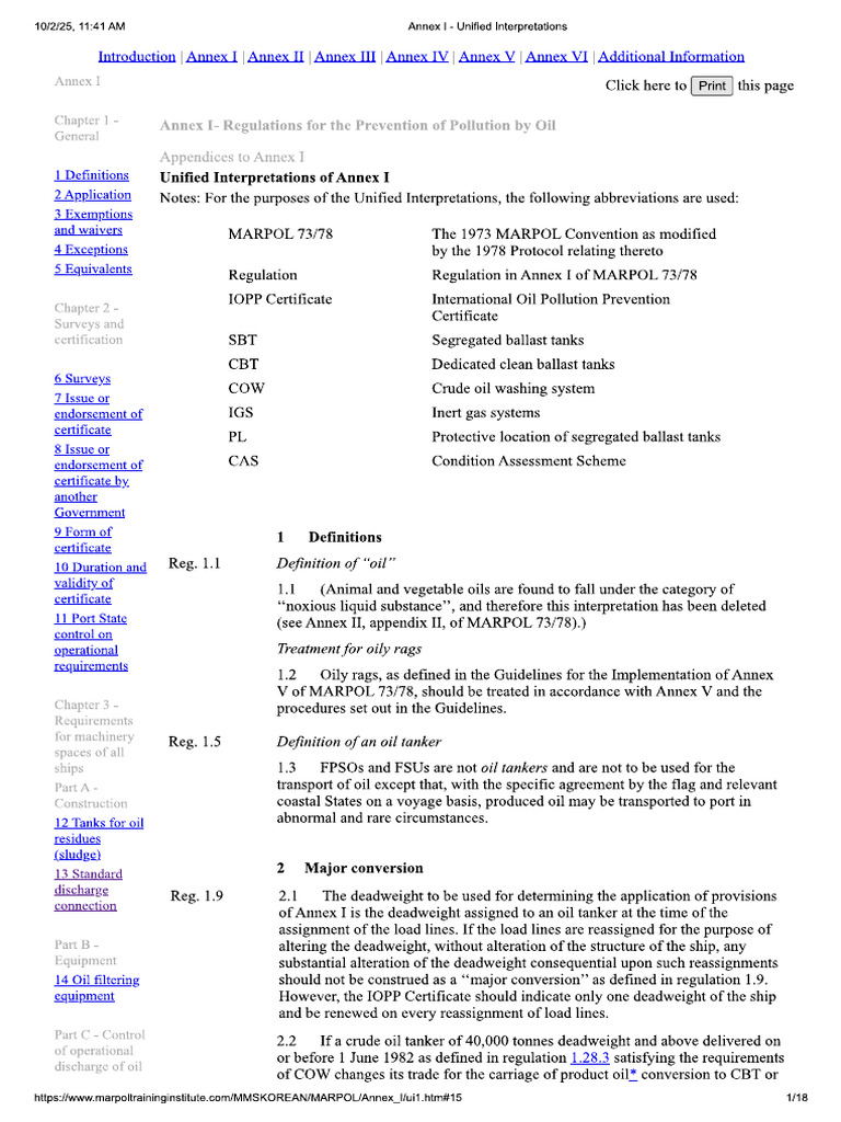 MARPOL Annex I - Reg. 12 (Tanks For Oil Residues (Sludge) ) | PDF