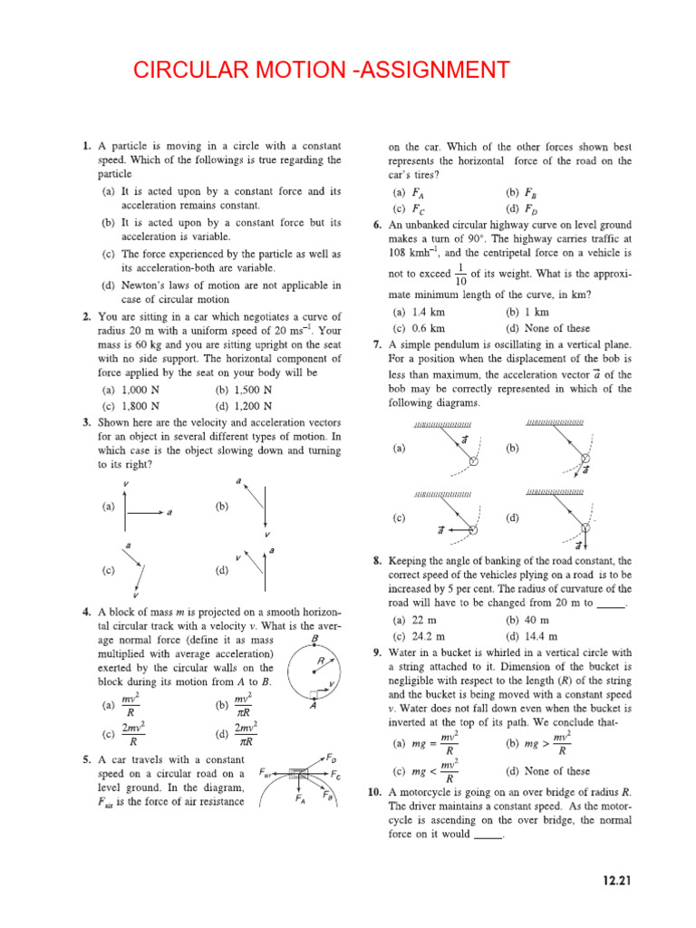 Circular Motion-Work Sheet | PDF