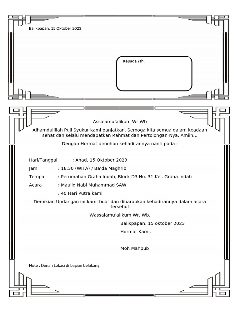 Undangan Maulid Nabi dan 40 Hari Putra | PDF