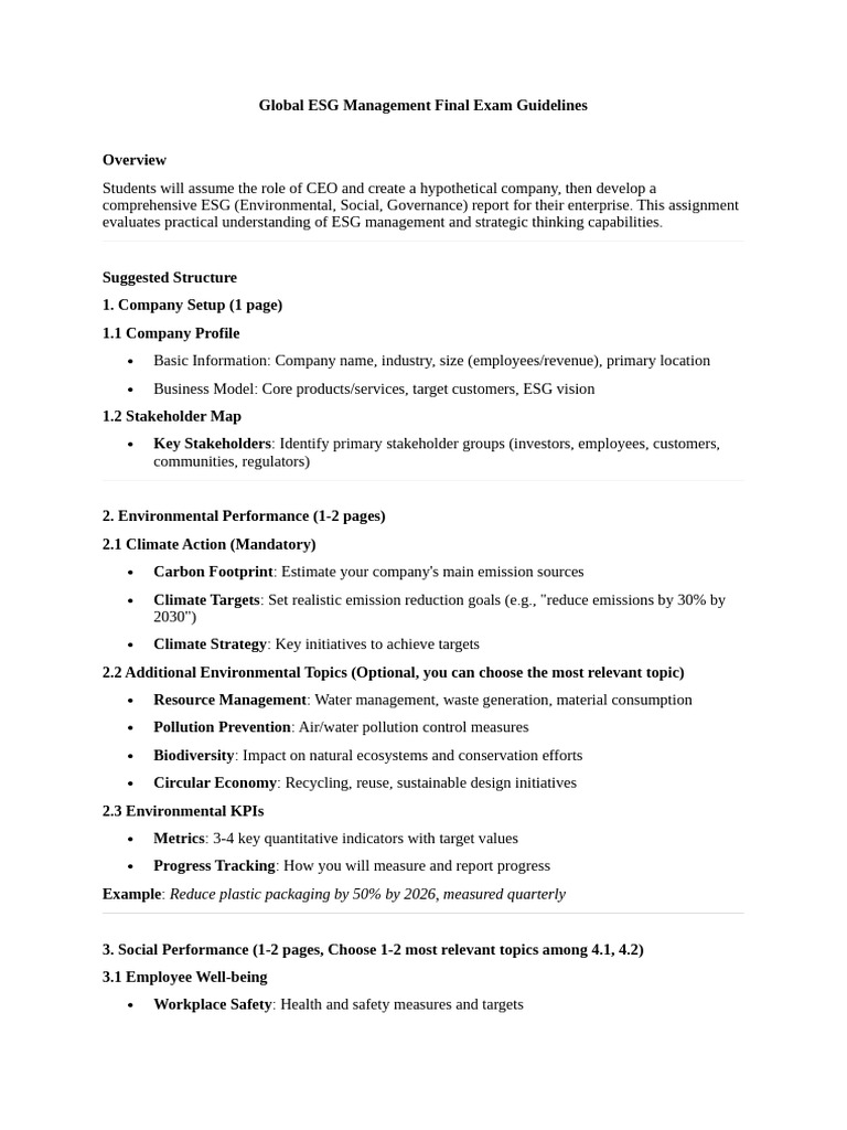 ESG Management Exam Guidelines for CEOs | PDF | Performance Indicator ...