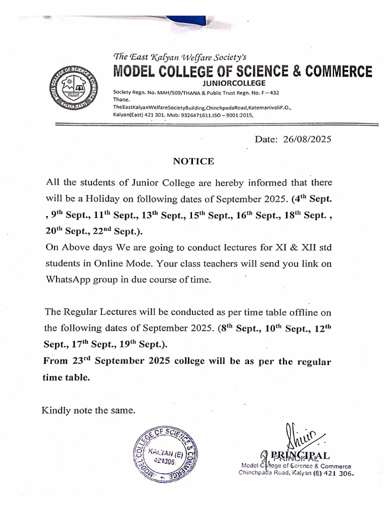 Notice For Junior College Students-1 | PDF