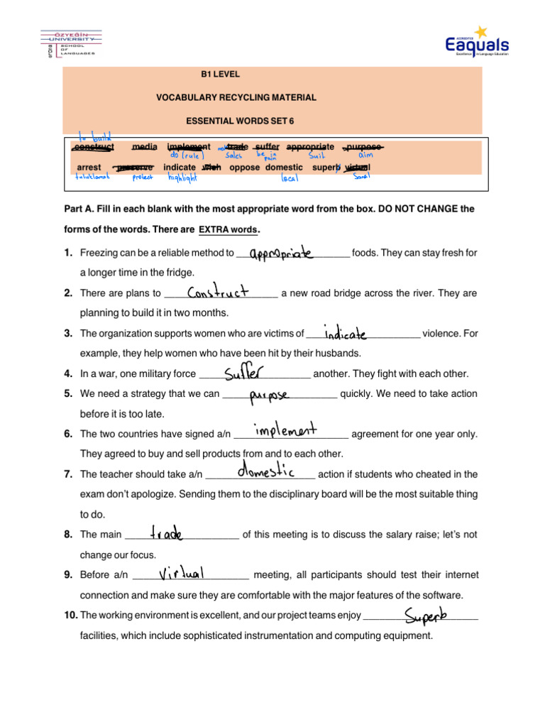 Essential Words Set 6 | PDF