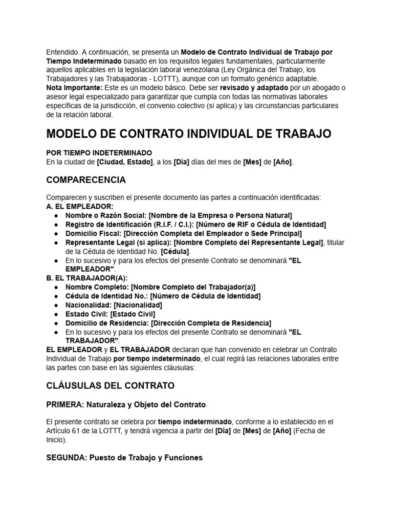 Redactar Contrato de Trabajo | PDF | Salario | Derecho laboral