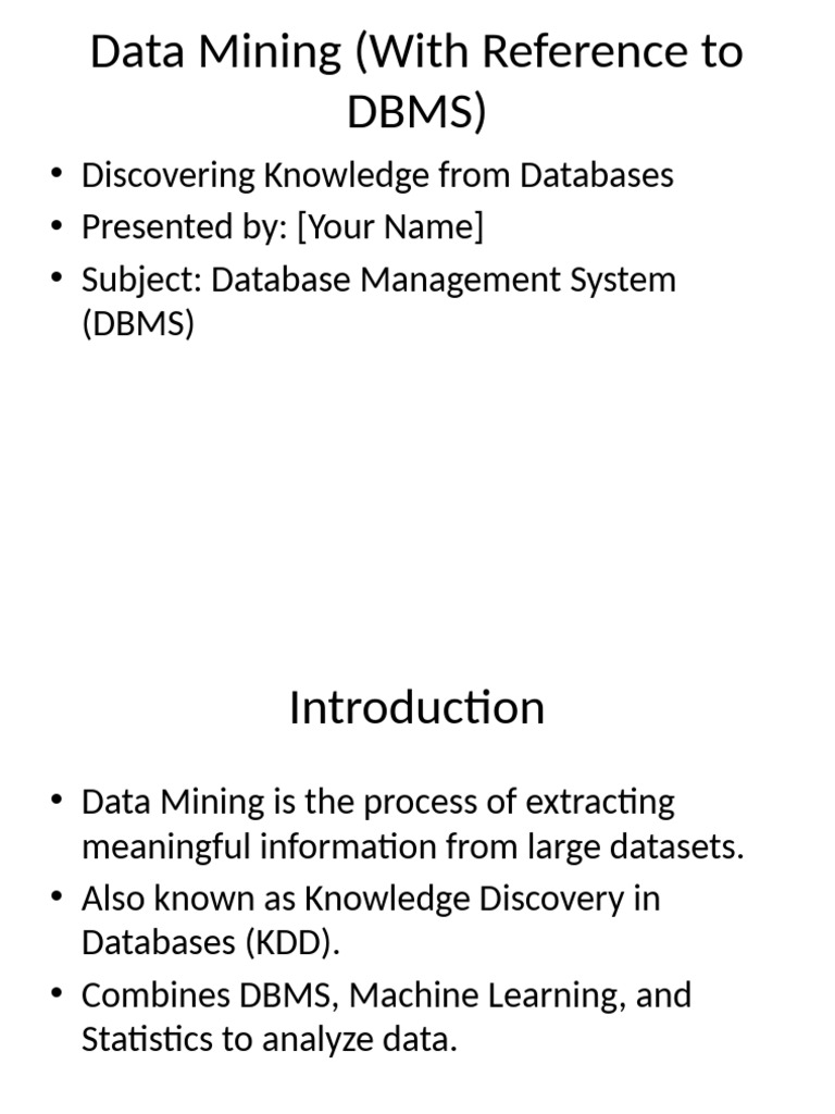 Data Mining DBMS Presentation | PDF