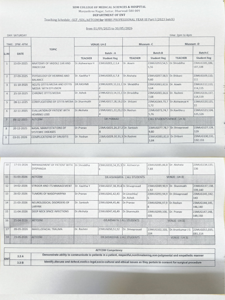 Ent Time Table | PDF