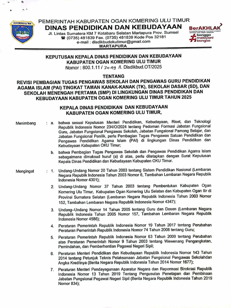 SK Pembagian Tugas Pengawas Per 1 Oktober 2025 Okk | PDF