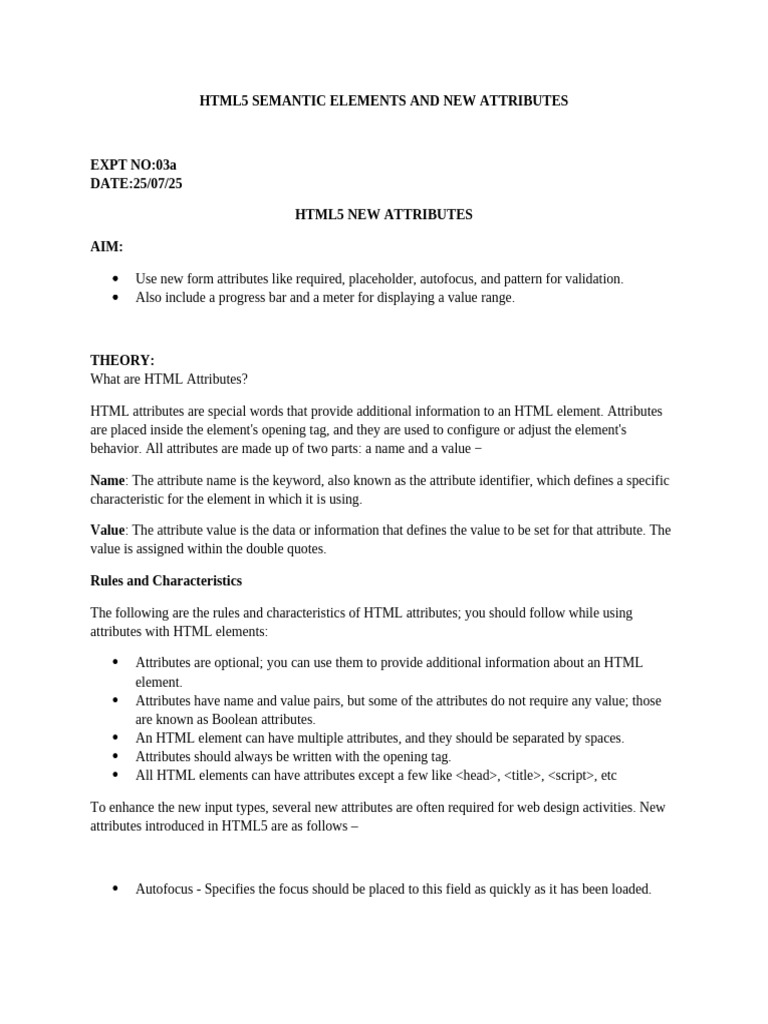 EXPT NO 3 (A) Webtech | PDF | Html | Html Element