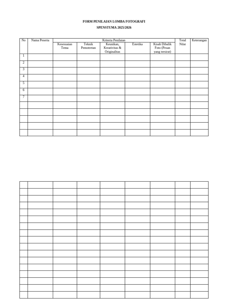 Form Penilaian Lomba Fotografi | PDF