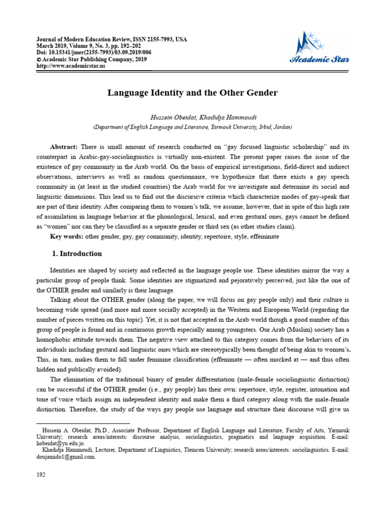 Language Identity and The Other Gender | PDF | Gender | Gender Studies