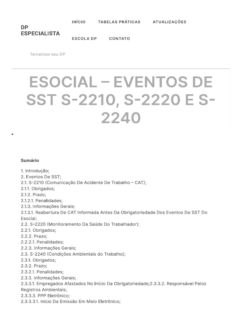 Esocial-Eventos de Sst-S2210 S2220 e S2240 | PDF