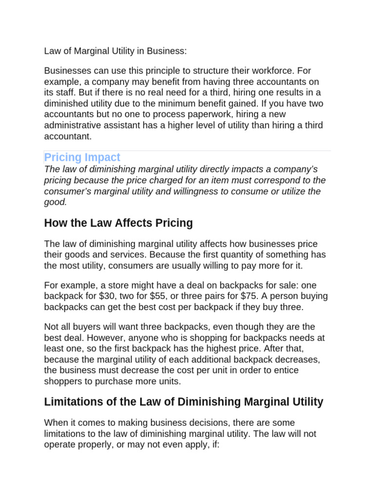 Law of Marginal Utility in Business | PDF