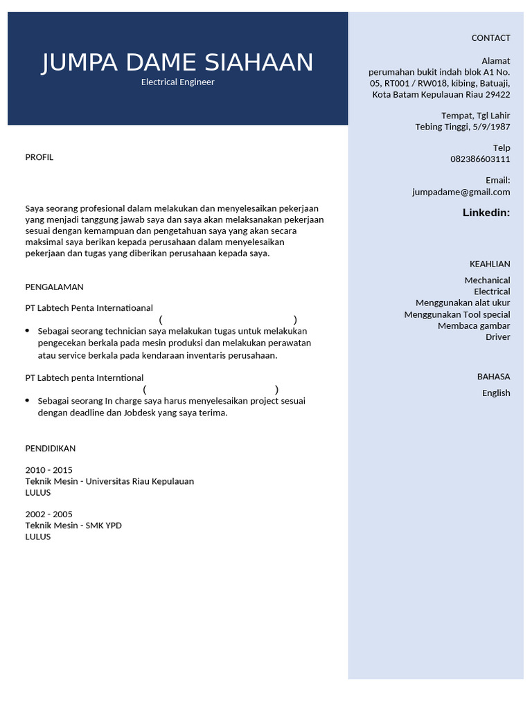 Profil Profesional Electrical Engineer | PDF