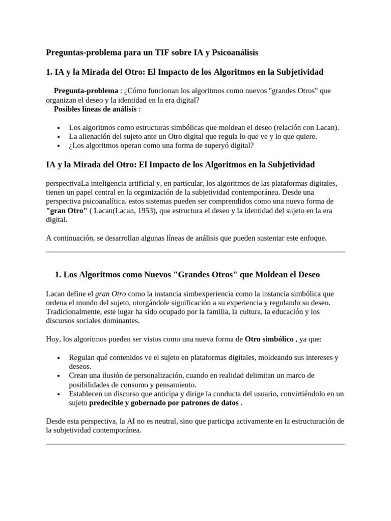 IA y Psicoanálisis: Algoritmos y Sujeto | PDF | Inteligencia artificial ...