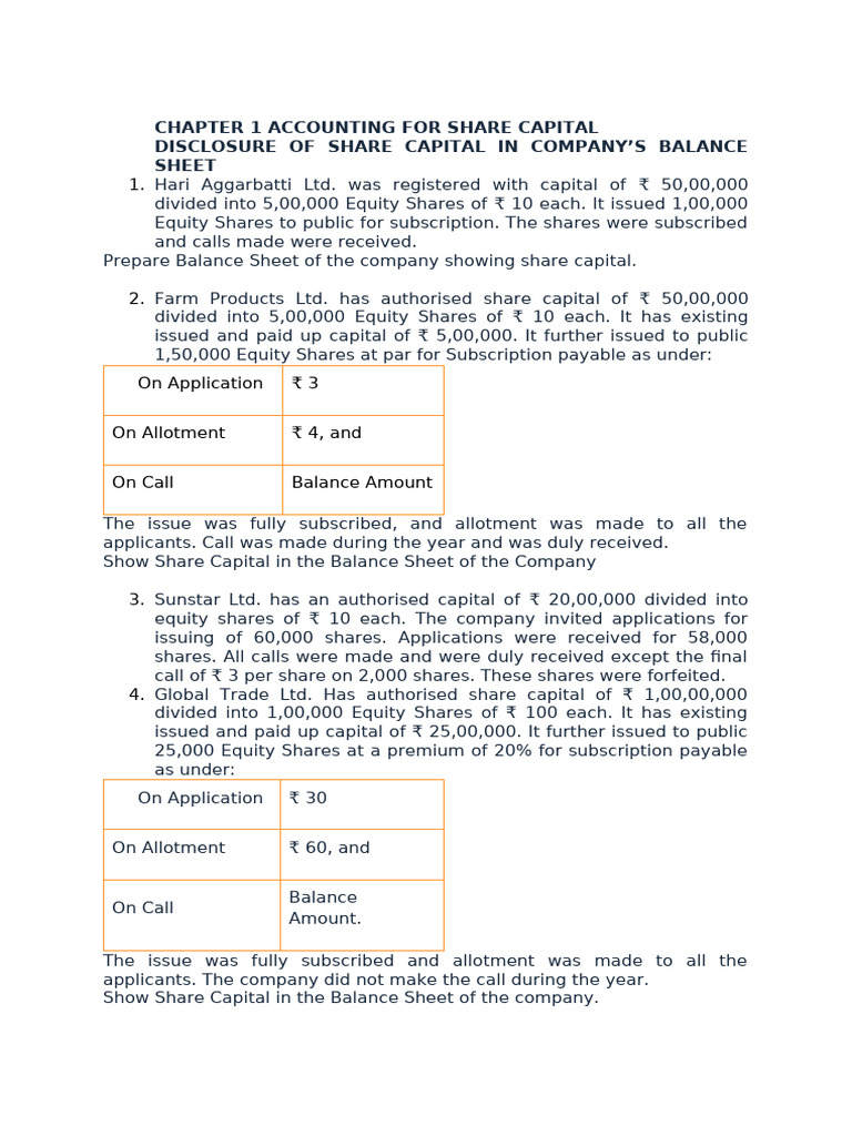 Share Capital Accounting Overview | PDF | Equity (Finance) | Balance Sheet